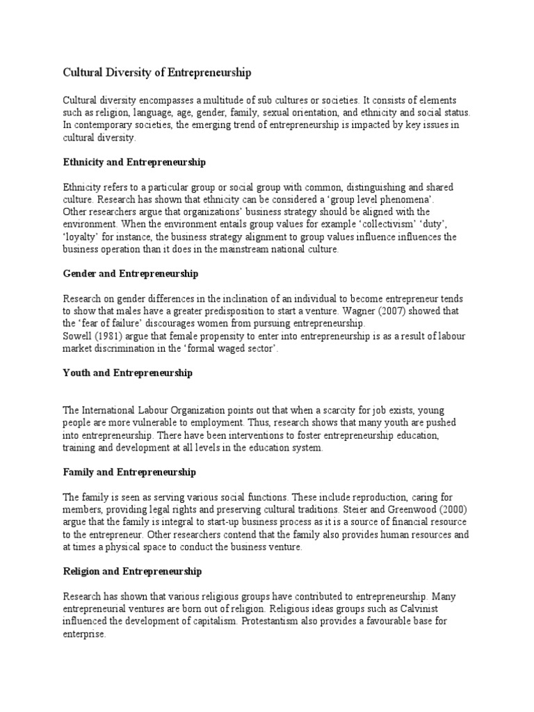 Cultural Diversity in Entrepreneurship | PDF | Entrepreneurship | Economies