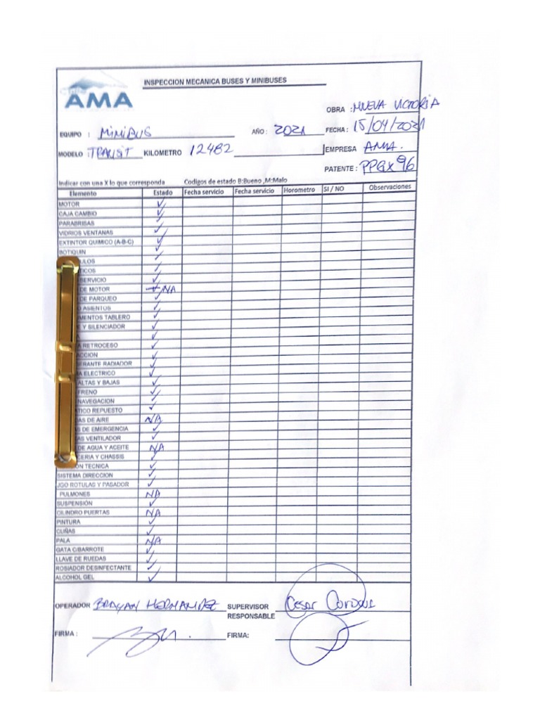 Check List Minibus | PDF