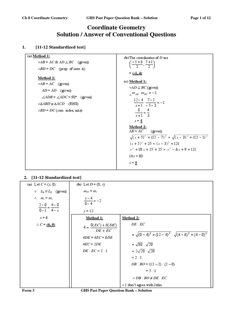 (11-16) 3B-Ch.8-Coordinate Geometry of Straight Lines - ANS | Download Free PDF | Algebraic ...