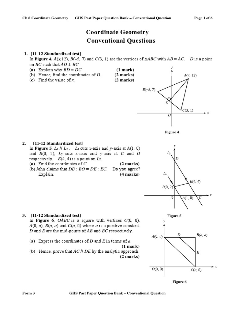 Coordinate Geometry Past Paper Questions | PDF | Euclidean Plane ...