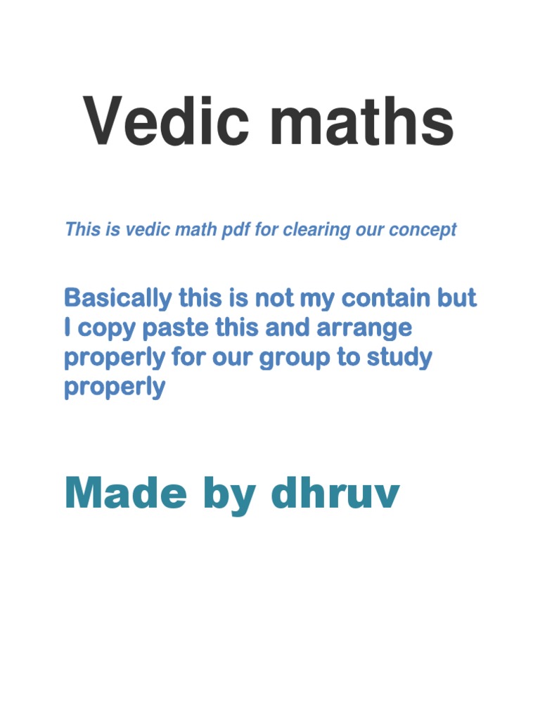 Vedic Math Concept | PDF | Division (Mathematics) | Elementary Mathematics