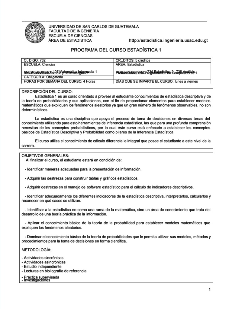 PDF Programa Estadistica 1 - Compress | PDF | Estadísticas | Probabilidad