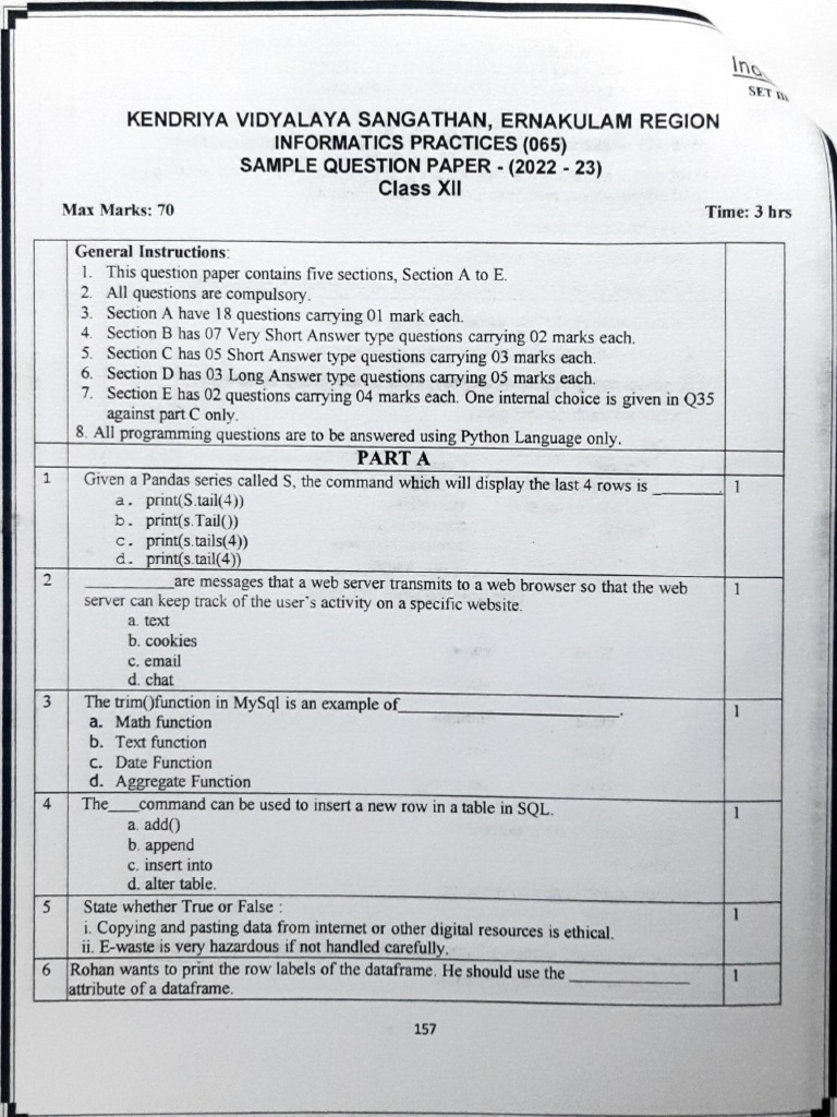 IP Sample Paper 3 | PDF