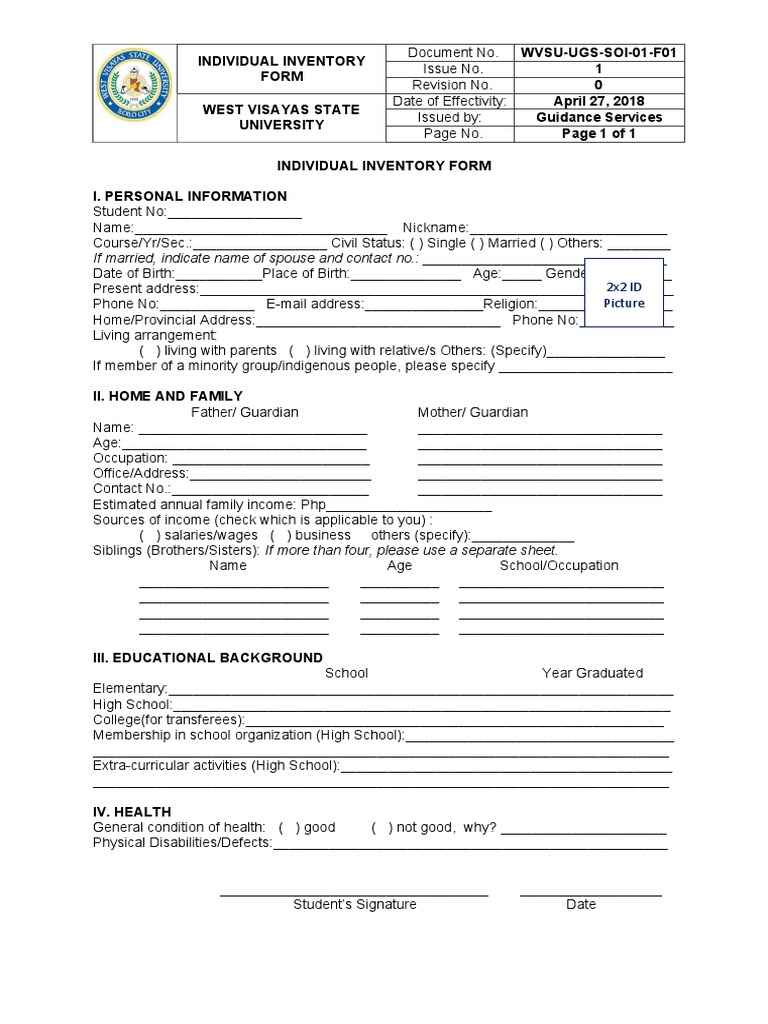 Student Inventory Form WVSU | PDF | Career & Growth | Finance & Money ...
