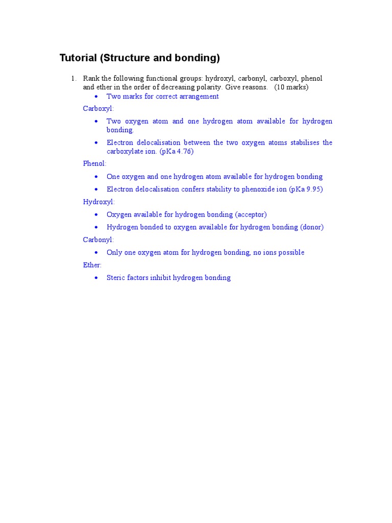 Tutorial (Structure and Bonding) Answers | PDF | Ionic Bonding ...