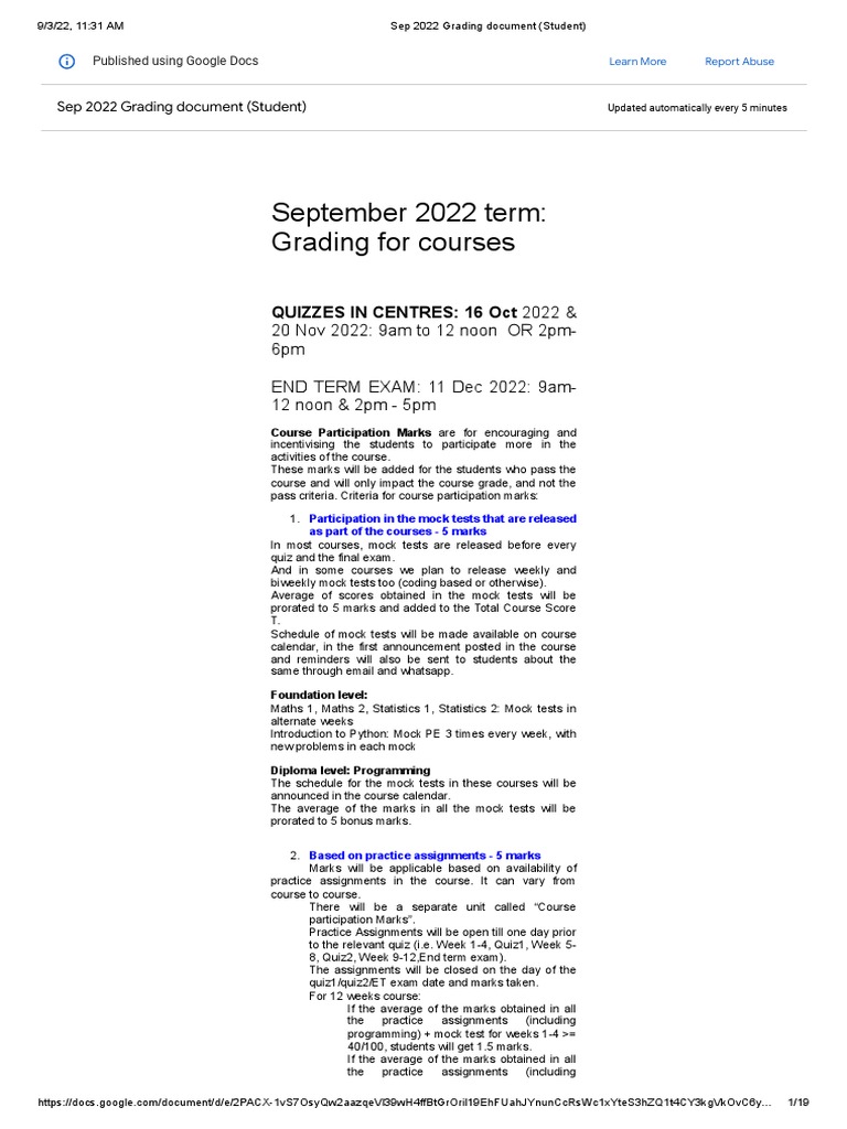 Sep 2022 Grading Document (Student) | PDF | Test (Assessment) | Databases