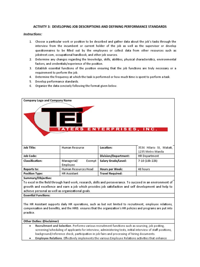 Defining Performance Standards in Job Descriptions | Download Free PDF | Human Resources | Human ...