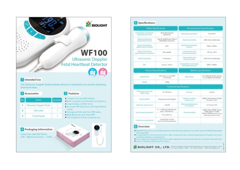 WF100 Fetal Doppler Brochure | PDF | Electrical Engineering