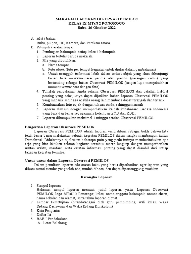 MAKALAH LAPORAN Observasi PEMILOS 2022 | PDF