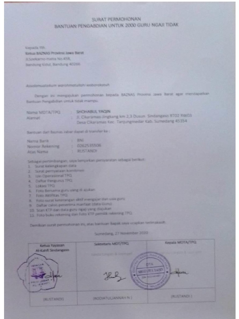 Surat Permohonan Dta Bazprov | PDF