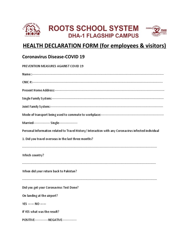 COVID-19 Health Declaration Form | PDF | Viral Respiratory Tract ...