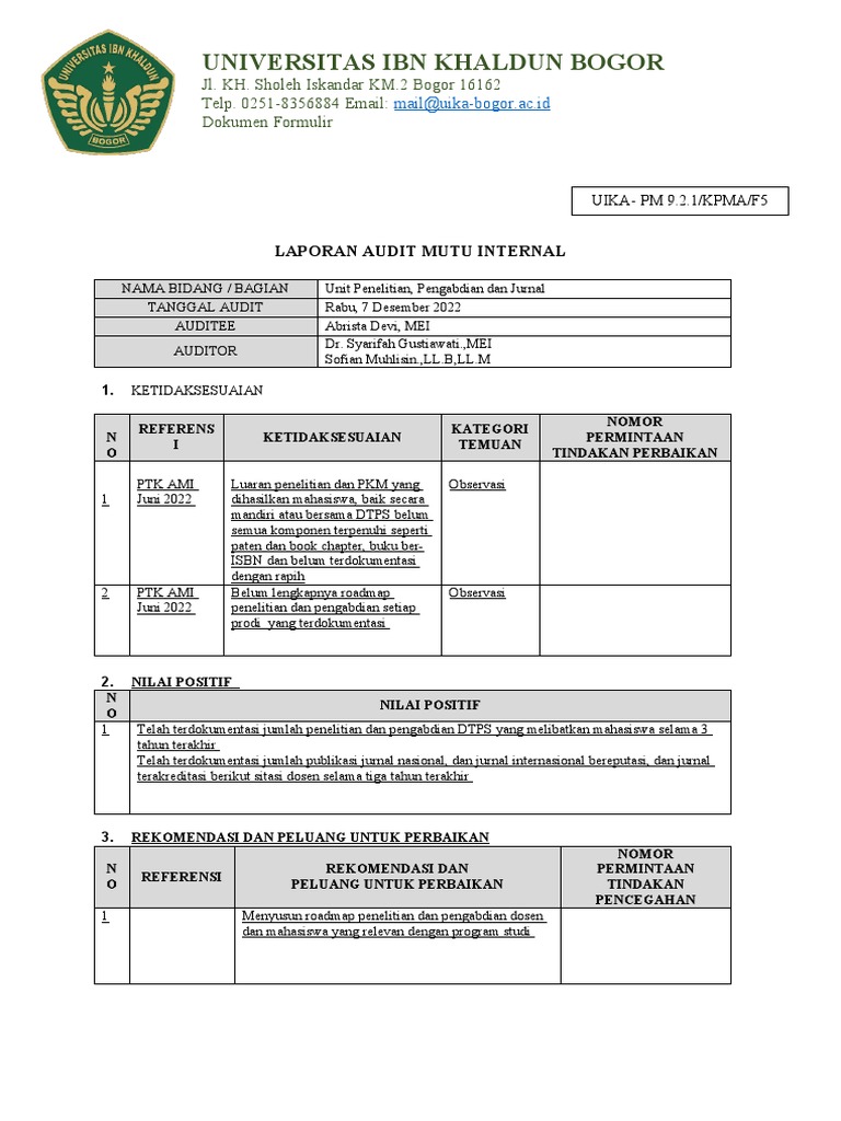 Audit Mutu Internal Unit Penelitian | PDF