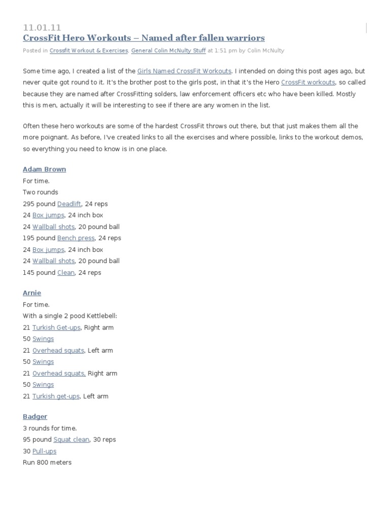 Crossfit hero exercises pdf, wod connect workout list – ICDK