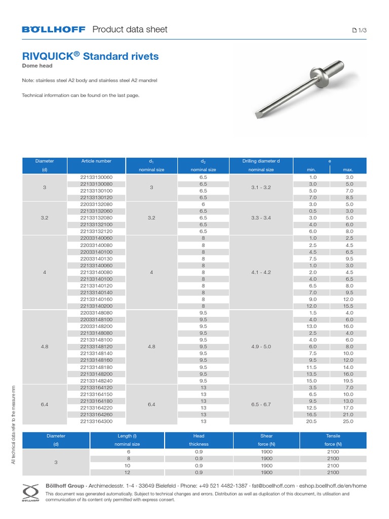 RIVQUICK Standardblindniete Flachrundkopf Edelstahl Edelstahl en | PDF ...