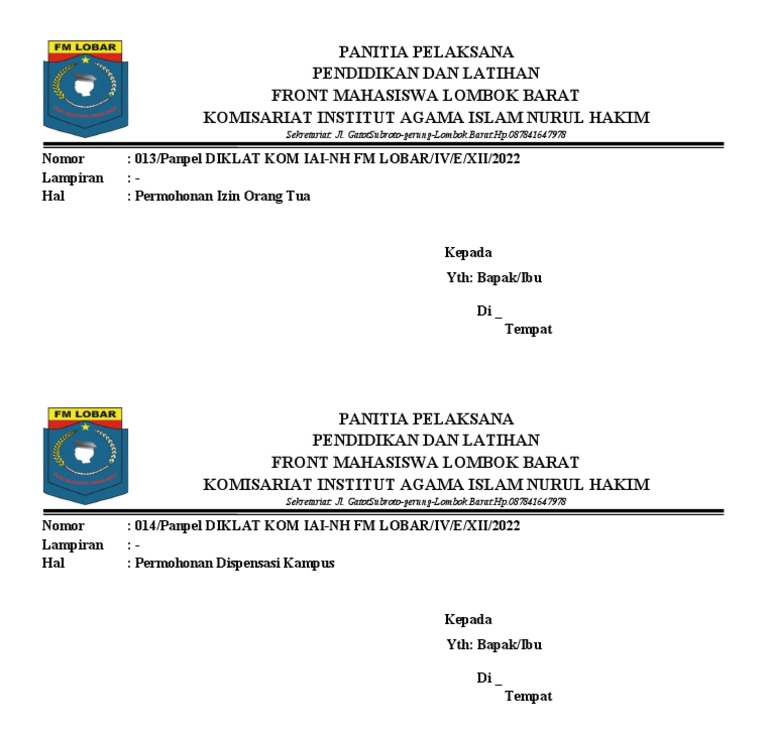 Cop Surat Dispensasi Dan Izin | PDF
