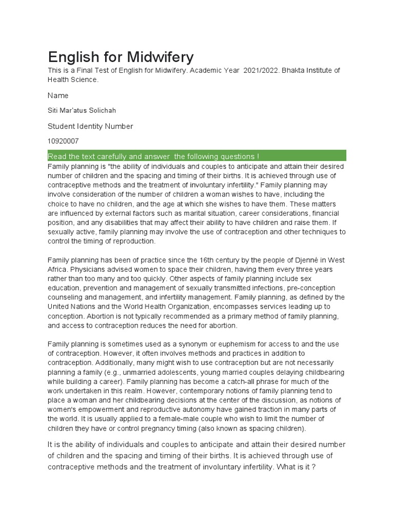 English For Midwifery | PDF | Family Planning | Midwife