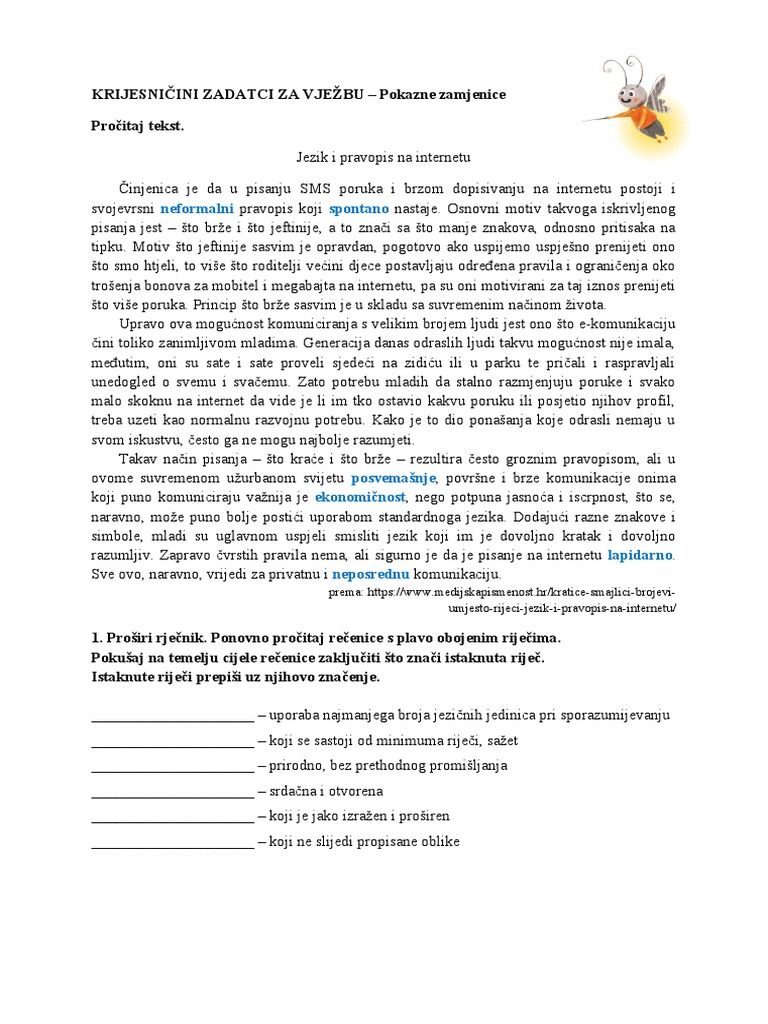 NL, Domaca Zadaca, Pokazne Zamjenice | PDF