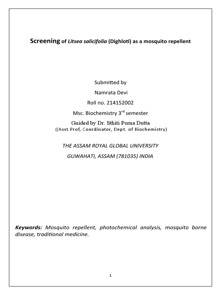 Screening: of Litsea Salicifolia (Dighloti) As A Mosquito Repellent ...