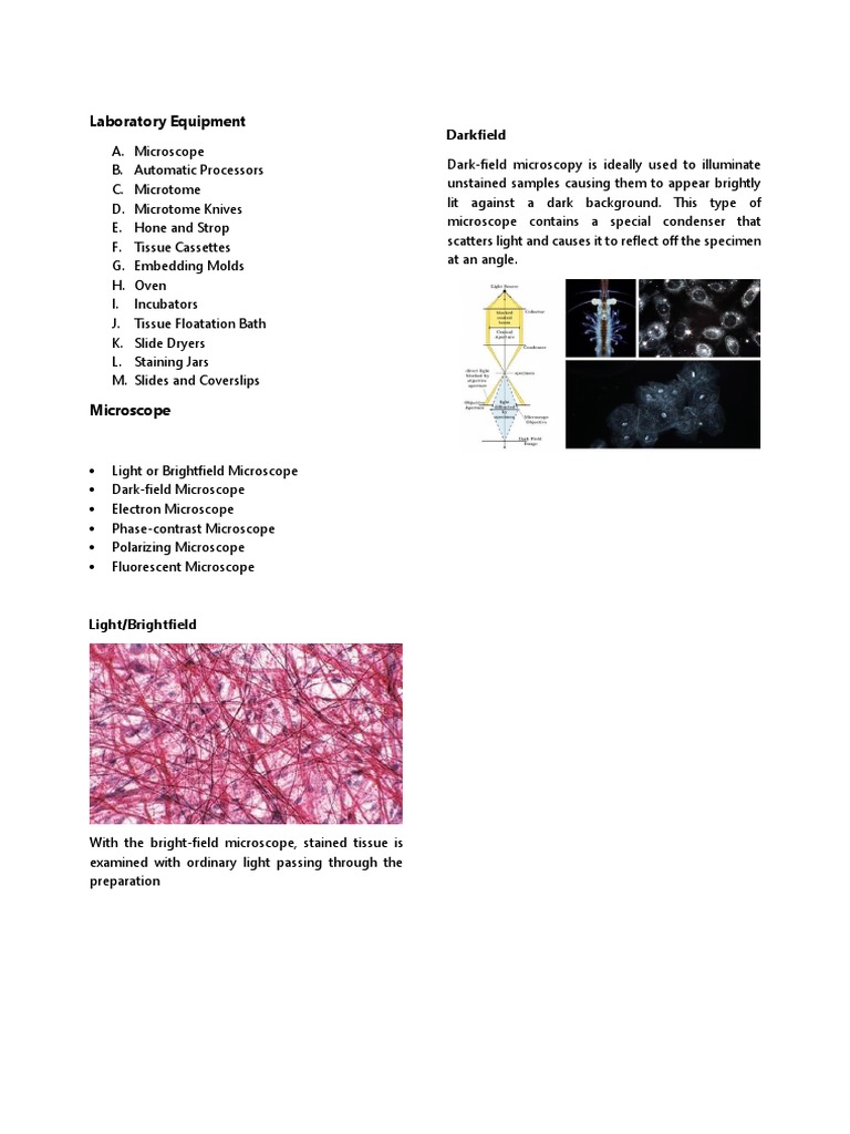 Darkfield Microscopy Lab Equipment | PDF | Microscope | Electron Microscope