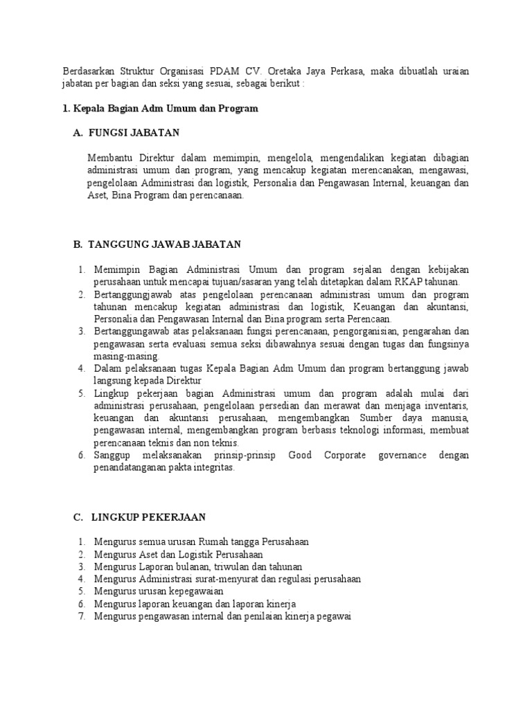 Struktur Organisasi dan Tugas Pokok Bagian Administrasi Umum dan ...