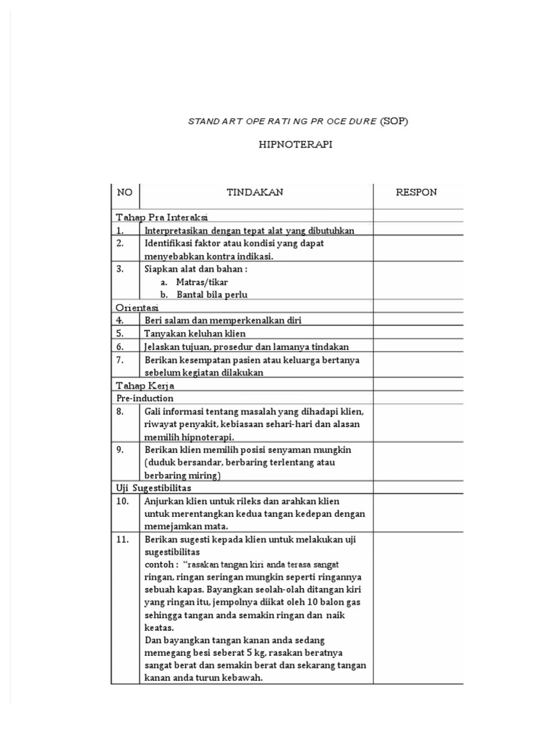 PDF Sop Hipnoterapi | PDF
