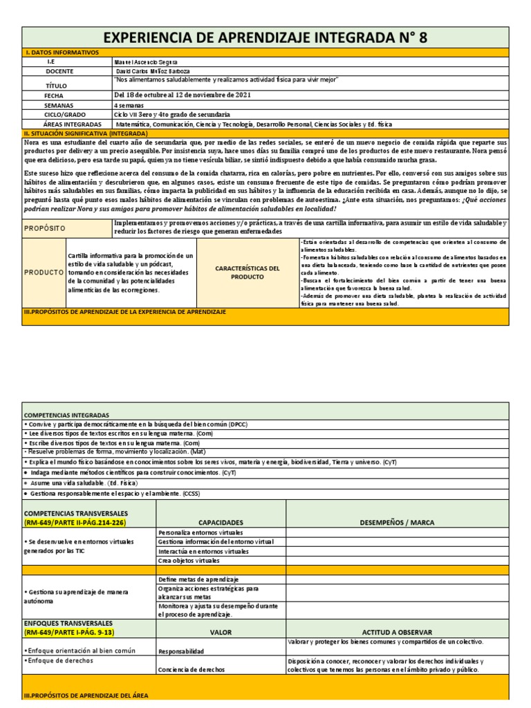 PLANIFICACION-EdA - INTEGRADA N°08-CICLO VII 3ero y 4to (DAVID MUÑOZ) | Descargar gratis PDF ...