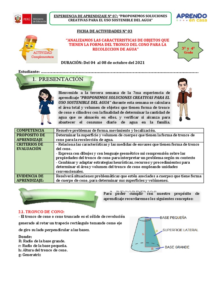 Ficha de Actividades - Semana3-Exp7-3ero y 4do | PDF | Aprendizaje | Agua