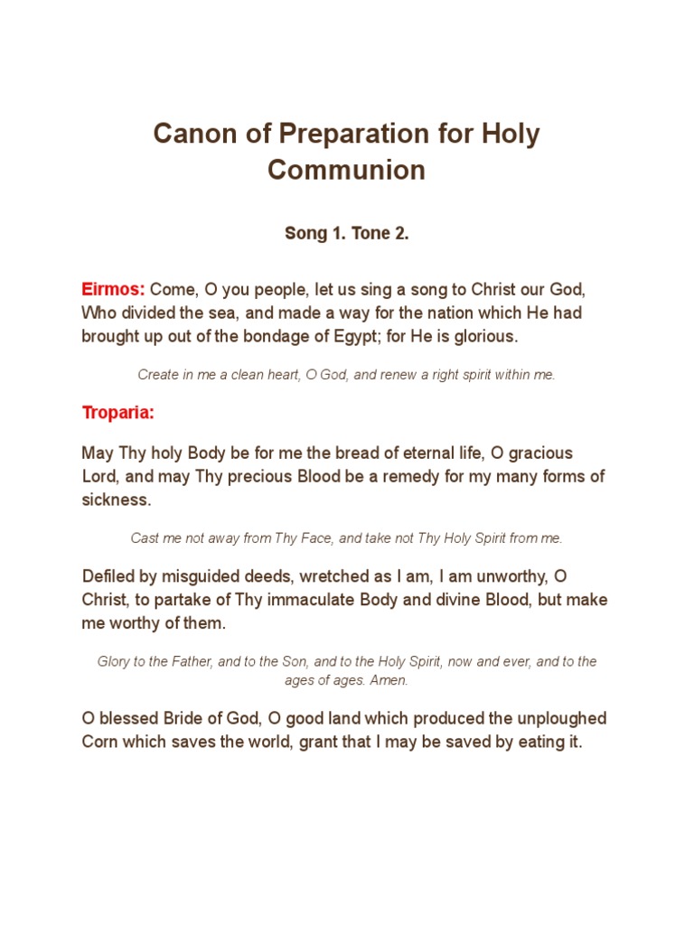 Canon of Preparation For Holy Communion | PDF | Eucharist | Glory (Religion)