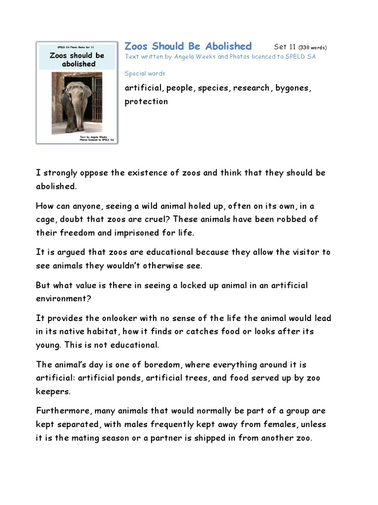 Zoos Should Be Abolished Text Version Set 11 | PDF | Zoo | Reason
