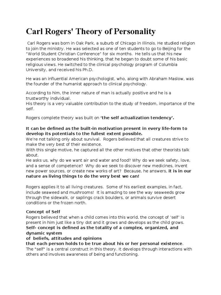 Carl Rogers-Theory of Personality | PDF | Self Actualization | Self Esteem