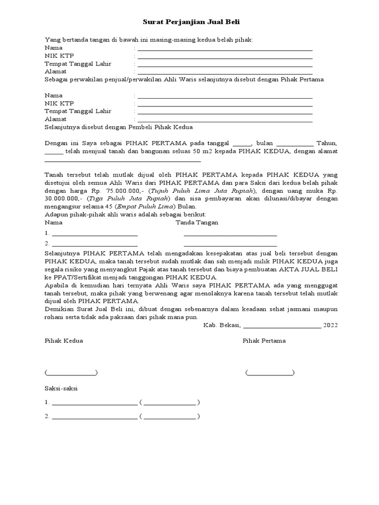 Surat Perjanjian Jual Beli | PDF