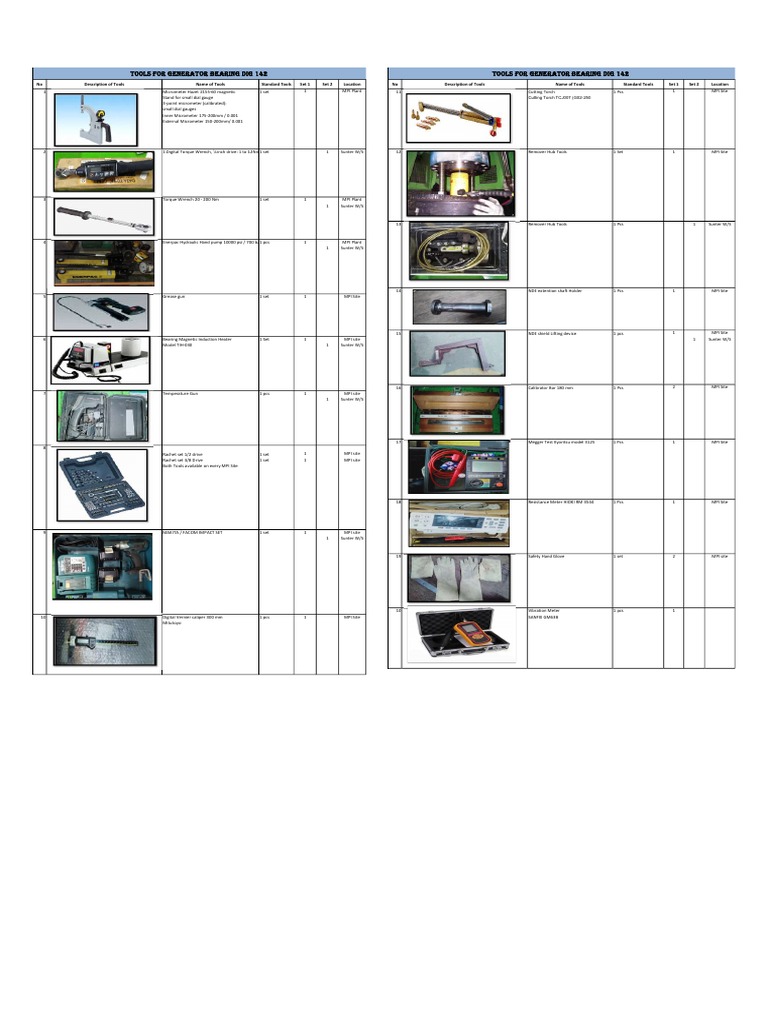 Special Tools For OH Generator AVK DIG-142 - (RVS - 1) | PDF | Equipment | Tools