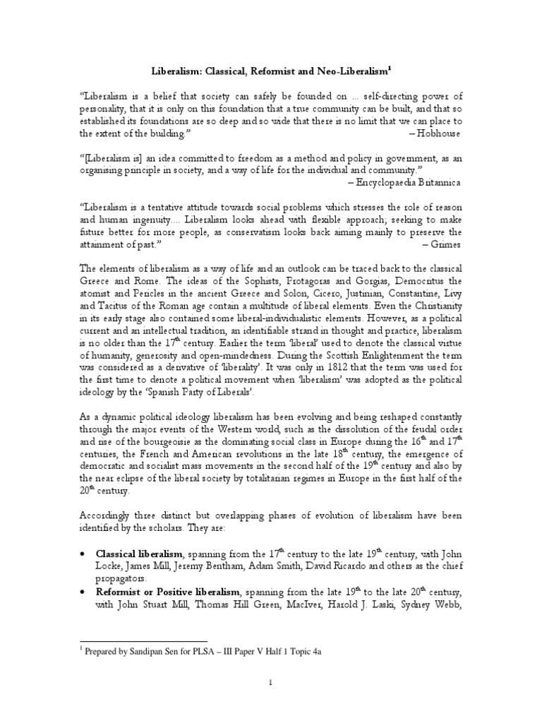 Exploring the Evolution of Liberalism from its Classical to Contemporary Forms | PDF ...