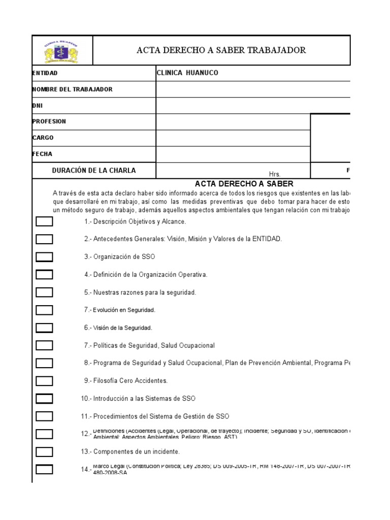 Acta Derecho A Saber | PDF | Seguridad y salud ocupacional | Valores
