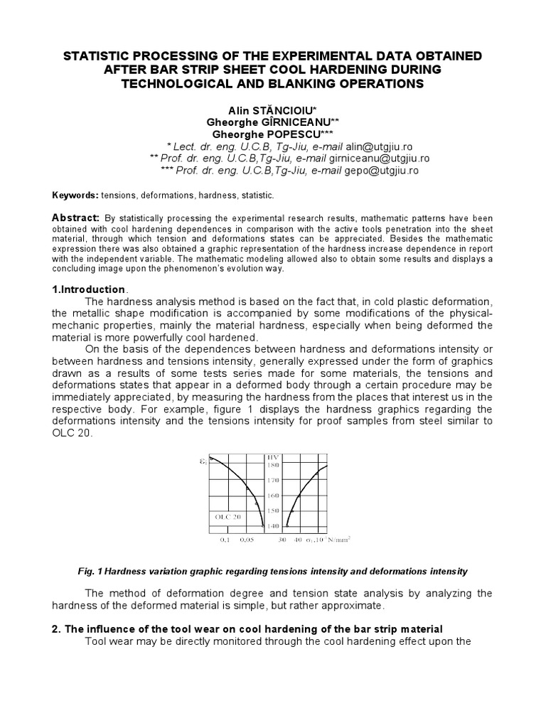 Statistical Analysis of Cool Hardening | PDF | Hardness | Deformation (Engineering)