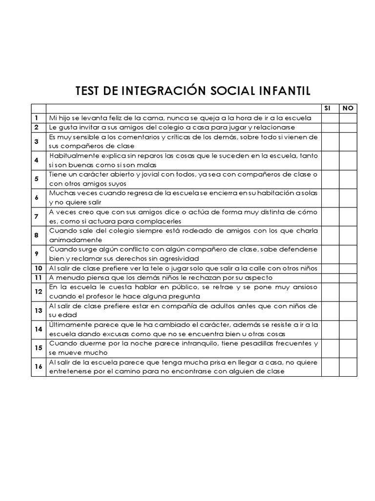 Test de Integración Social Infantil | PDF