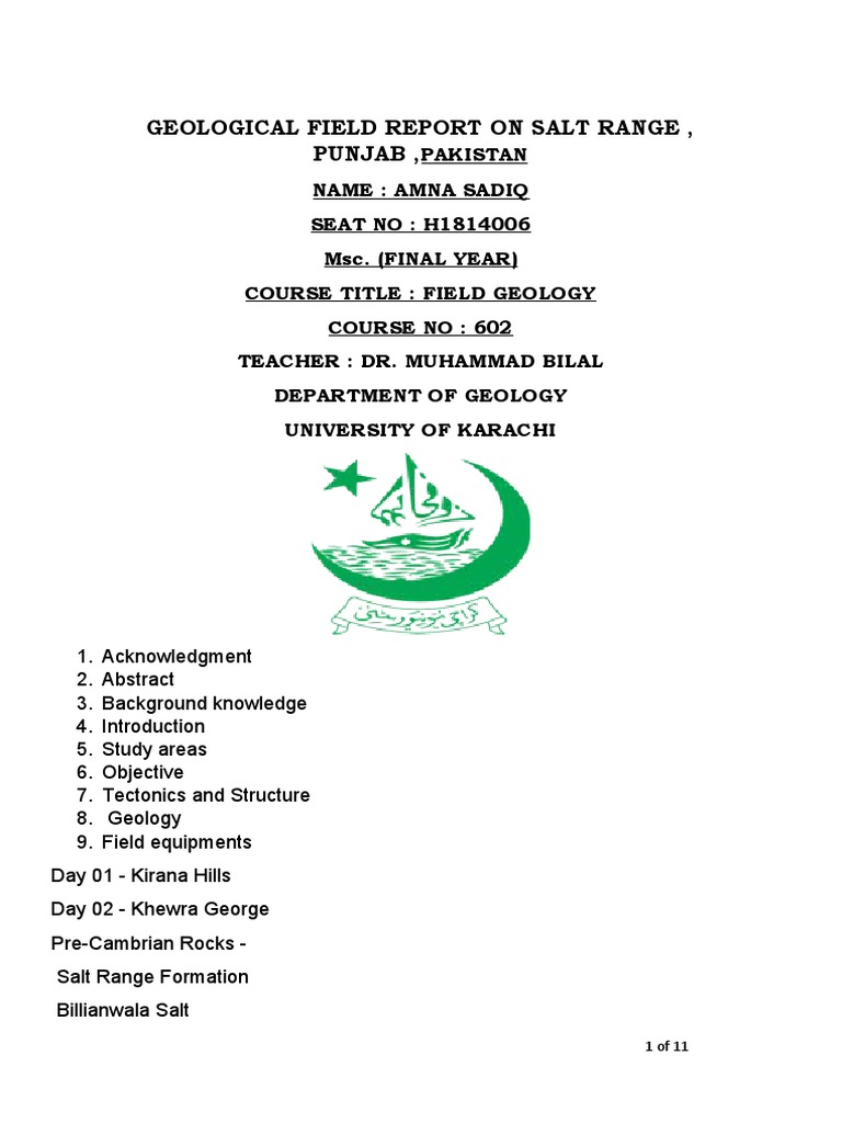 Geological Field Report on the Salt Range of Pakistan: A Comprehensive ...