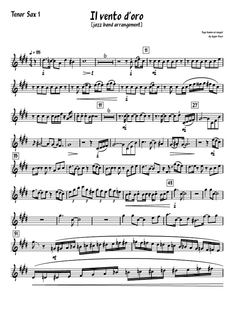 Il Vento D'oro Big Band Arrangement-Tenor Sax 1 | PDF | Woodwind ...