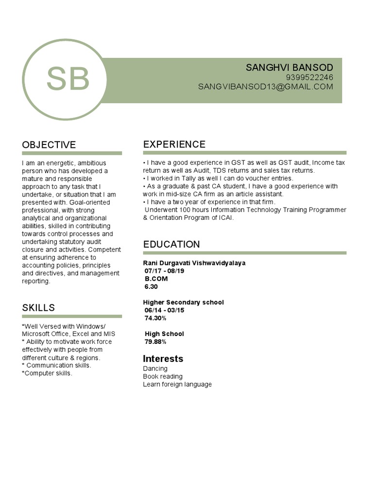 Sanghvi Bansod's HOD-VA Resume | PDF | Career & Growth