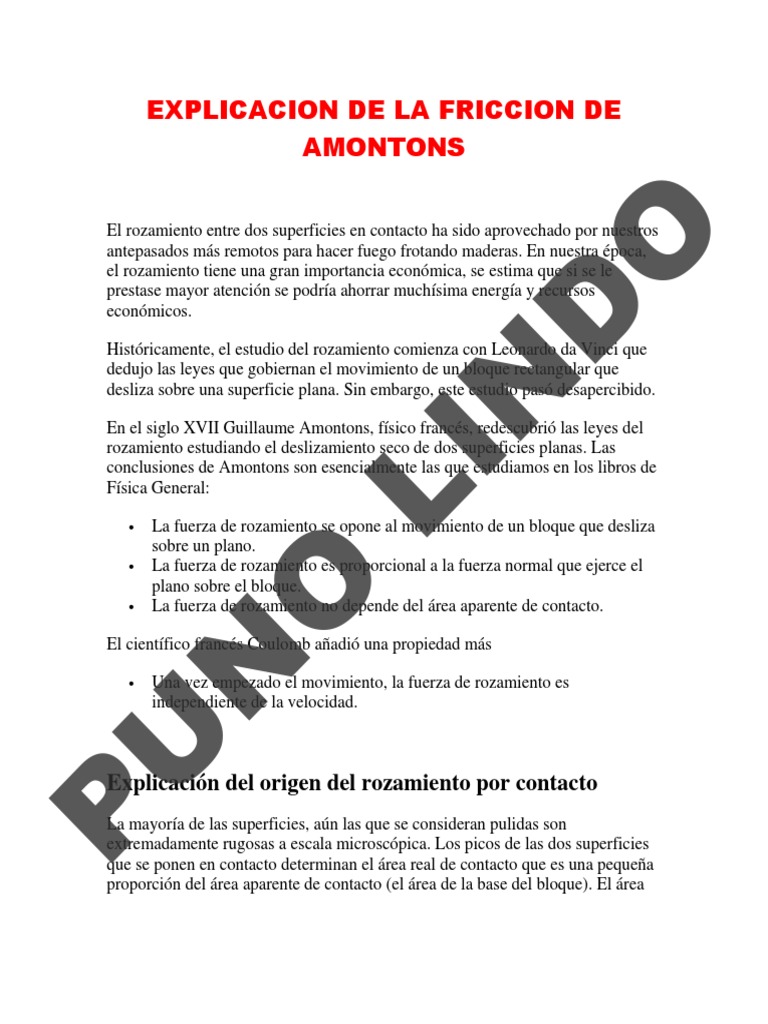 Zexplicacion de La Friccion de Amontons | PDF | Fricción | Fuerza