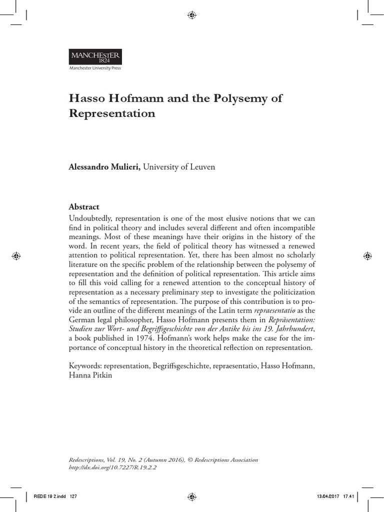 Alessandro Mulieri - Hasso Hofmann and The Polysemy of Representation ...