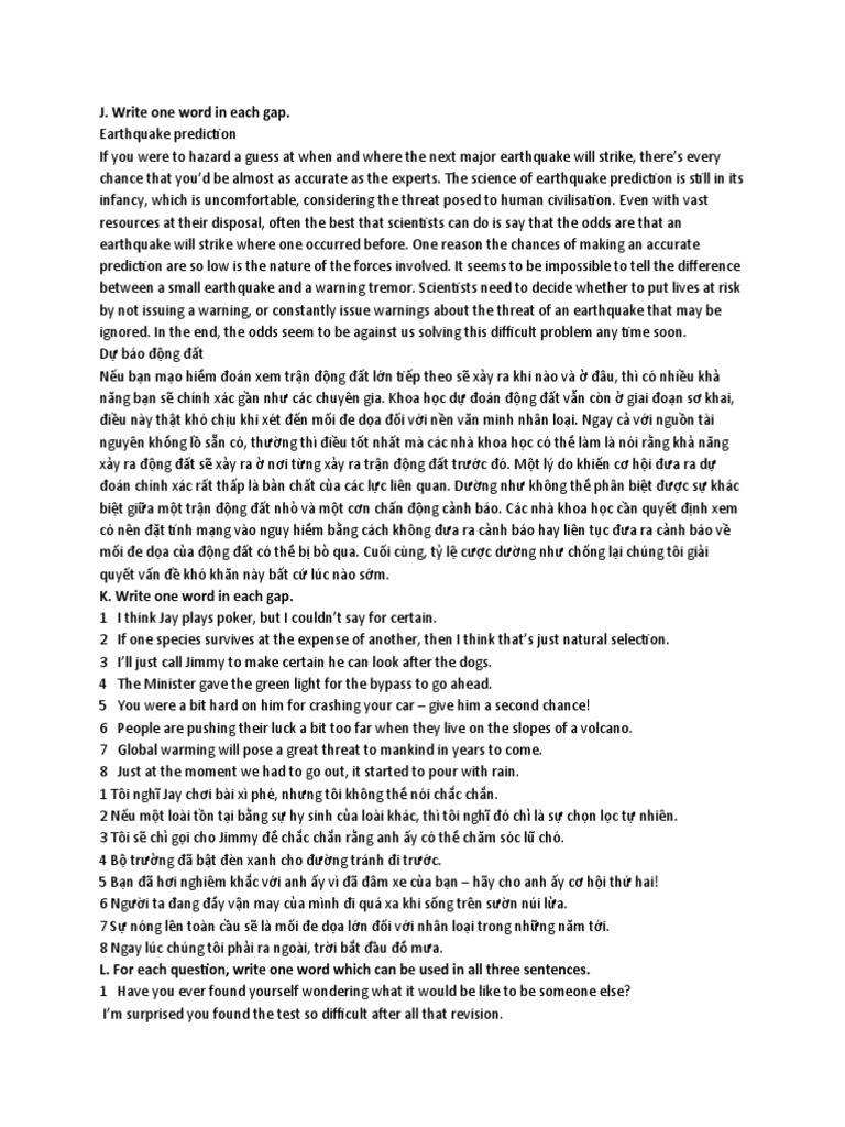 J. Write One Word in Each Gap | PDF