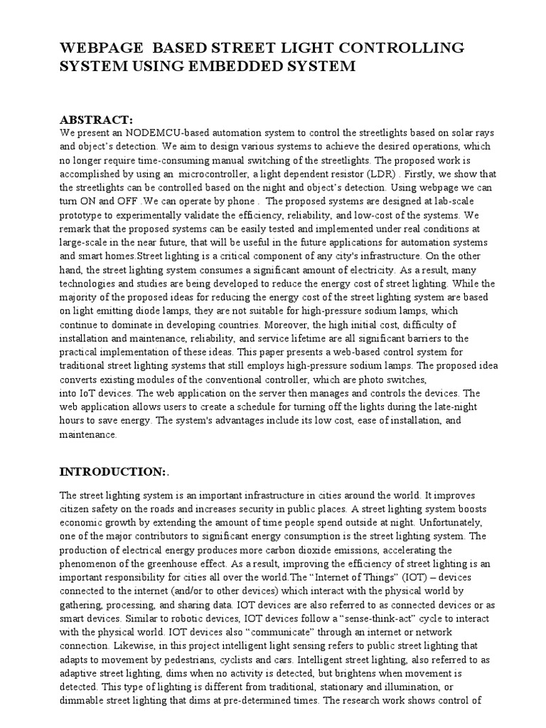 Webpage Based Street Light Controlling System Using Embedded System ... Webpage Based Street Light Controlling System Using Embedded System ...