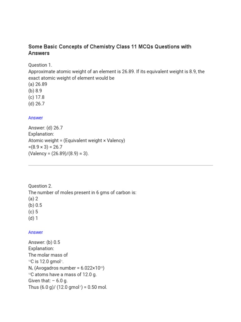 11th Some Basic MCQ | PDF | Atomic Orbital | Electron