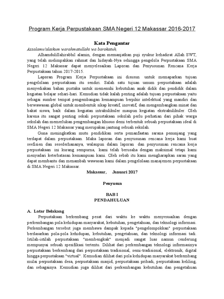 Program Kerja Perpustakaan Sekolah SMA | PDF