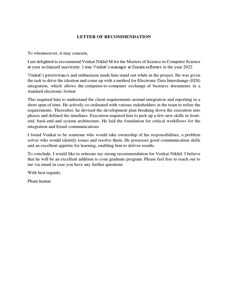 Venkat Nikhil LOR | PDF | Computers