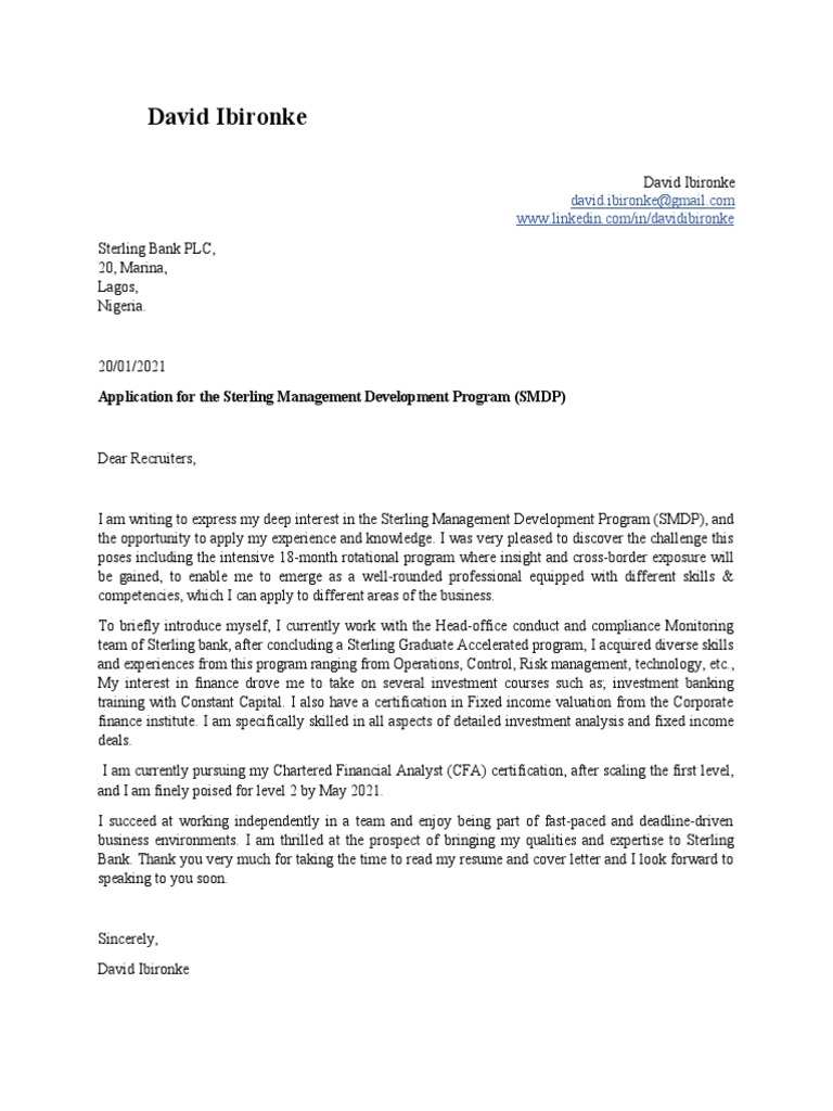 SMDP Cover Letter | PDF