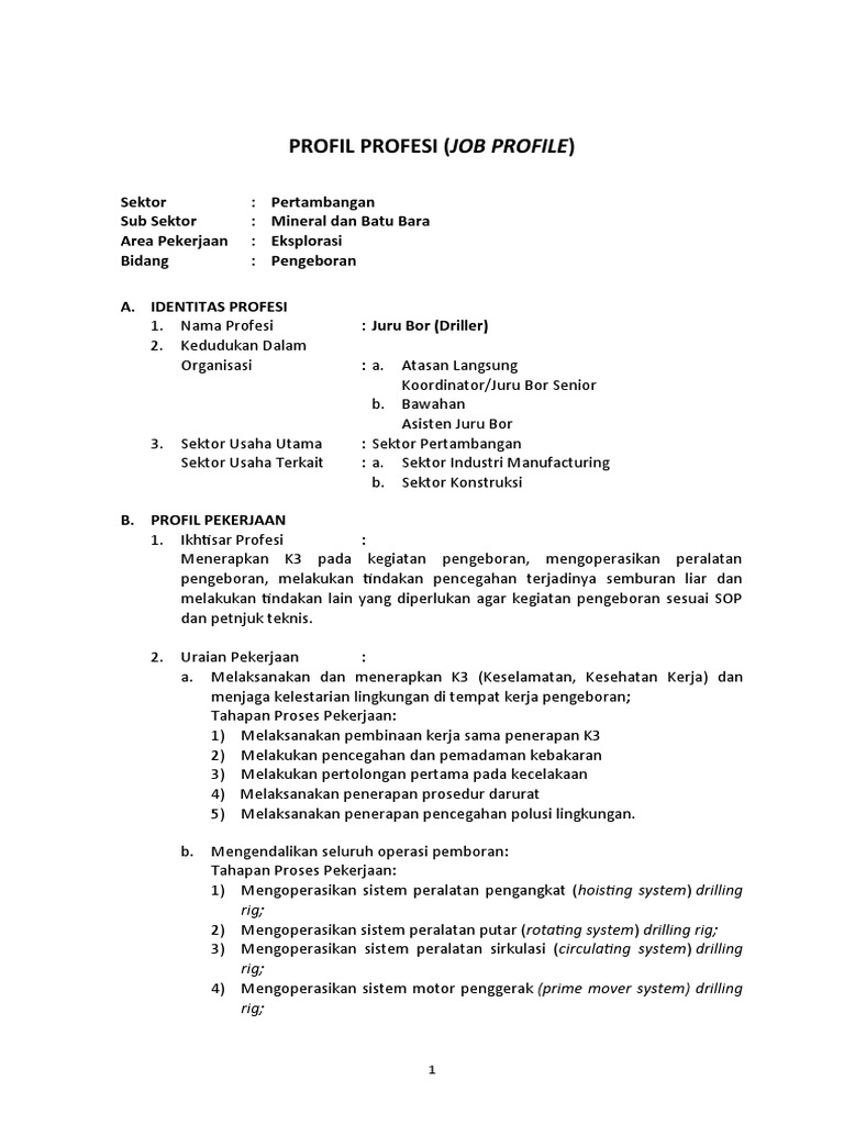 Profil Juru Bor di Sektor Pertambangan | PDF
