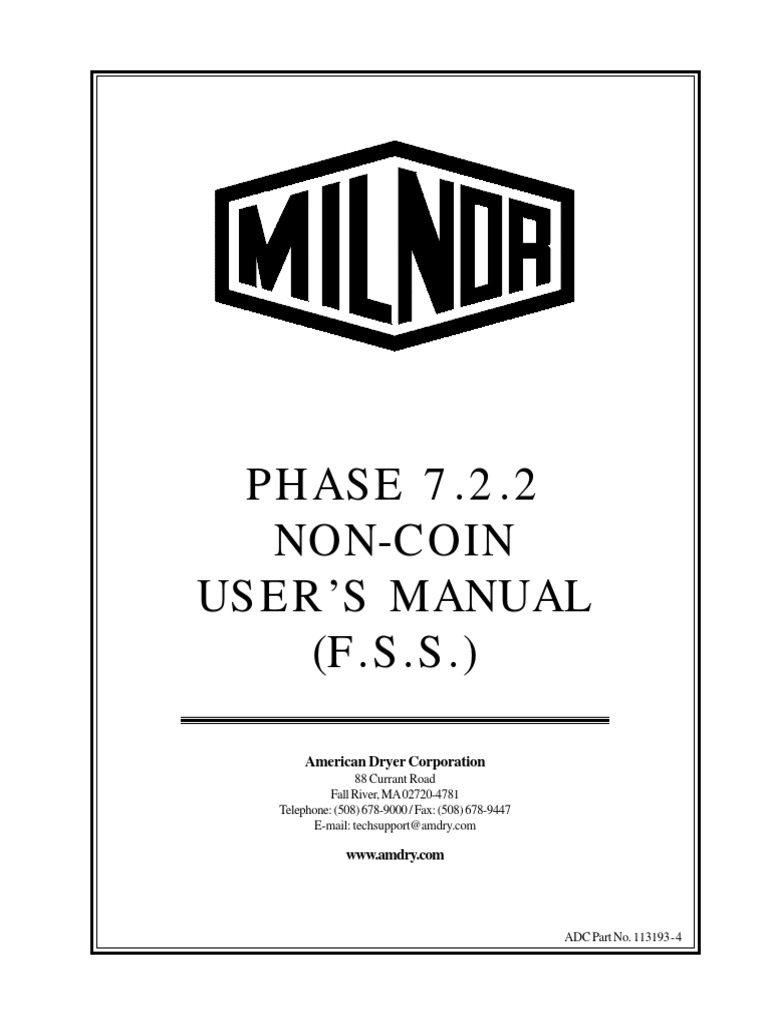 PHASE 7.2.2 Non-Coin User'S Manual (F.S.S.) : American Dryer Corporation | Download Free PDF ...
