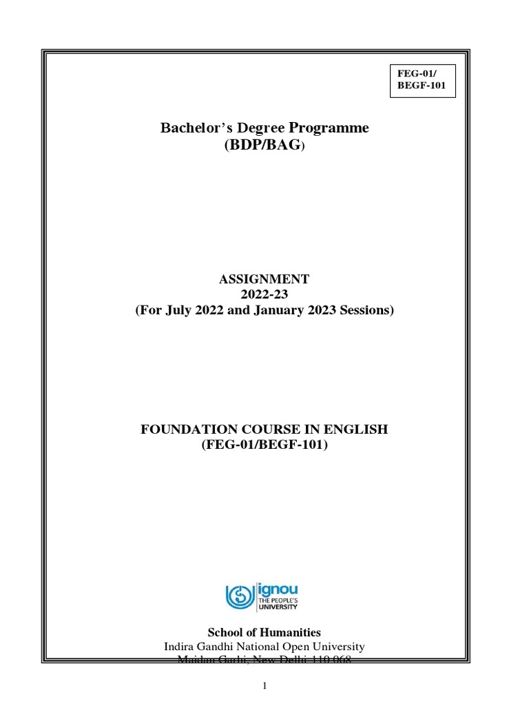 FEG-1 and BEGF-101 (2022-23) Final Assignment | PDF | Reading ...